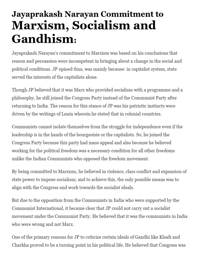 Jayaprakash Narayan Commitment To Marxis | PDF | Socialism | Marxism