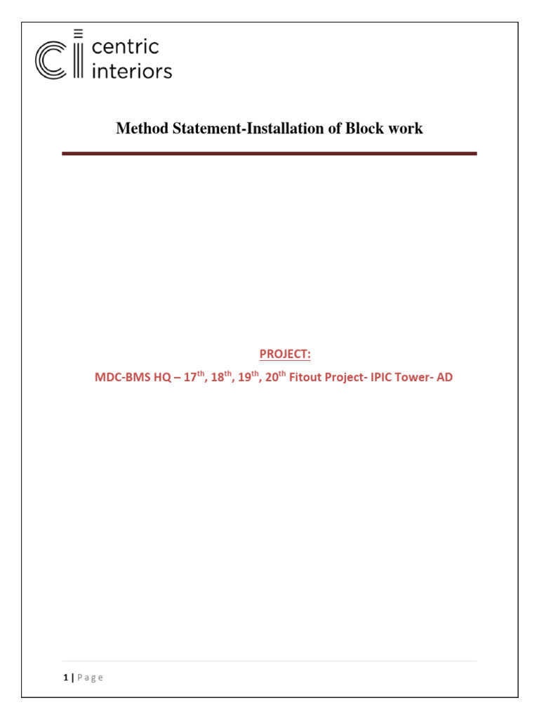 RAMS - Installation of Blockwork Rev.03 | PDF | Personal Protective Equipment | Concrete