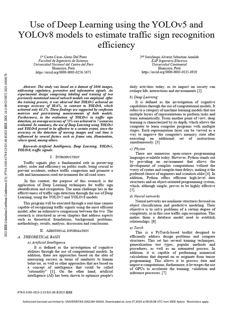 062 Use of Deep Learning Using The YOLOv5 and YOLOv8 Models To Estimate Traffic Sign Recognition ...