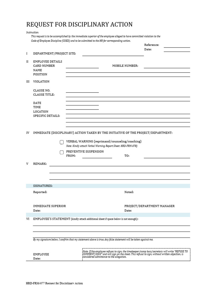 Request For Disciplinary Action | PDF