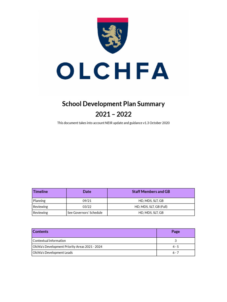 Olchfa School Development Plan 2021-2022 | PDF | Curriculum | Learning