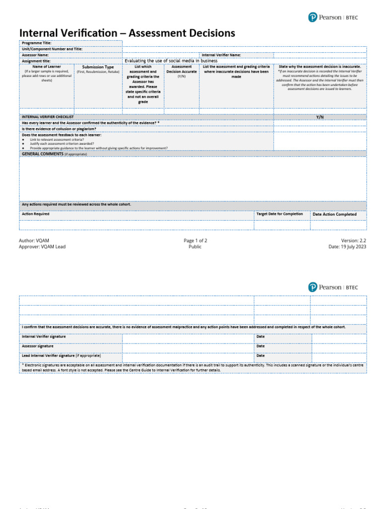 Assessment Decision Summary Report | PDF | Signature