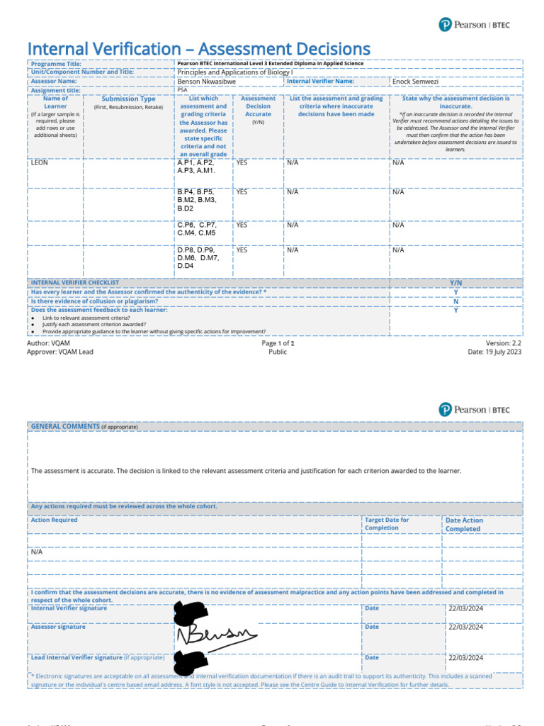 Leon Biology Internal Verification Pdf Signature