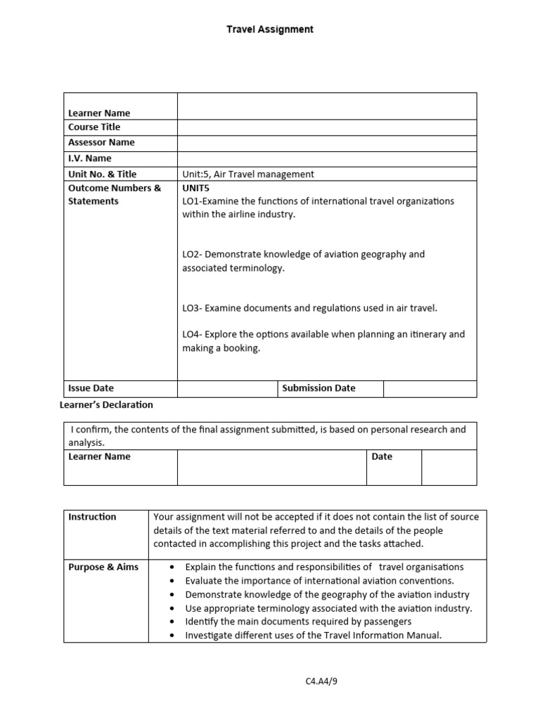 Travel Written Assessment | PDF