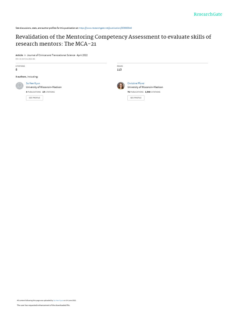 Revalidation of the Mentoring Competency Assessment to Evaluate Skills ...