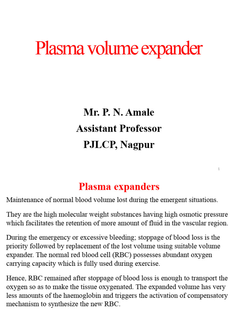 Plasm Vol Expander-PNA | PDF | Medical Specialties | Clinical Medicine