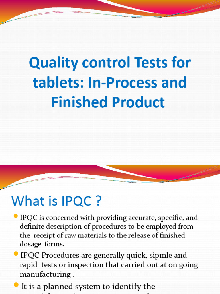 In-Process Quality Control for Tablets | PDF | Tablet (Pharmacy ...