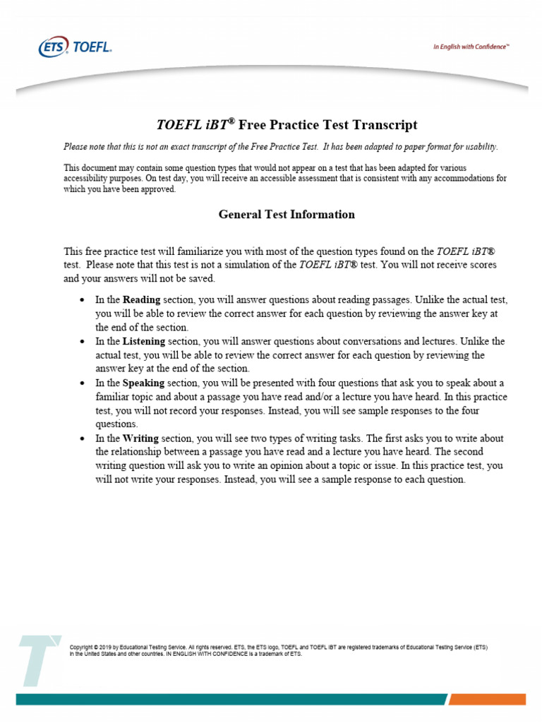 TOEFL Ibt Free Practice Test 1 20 | PDF | Mars | Earth Sciences