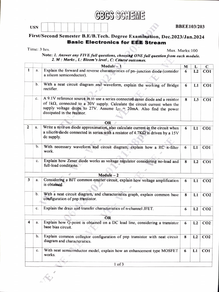 Basic Electronics For EEE Stream - BBEE103 - 203 | Download Free PDF | Operational Amplifier ...
