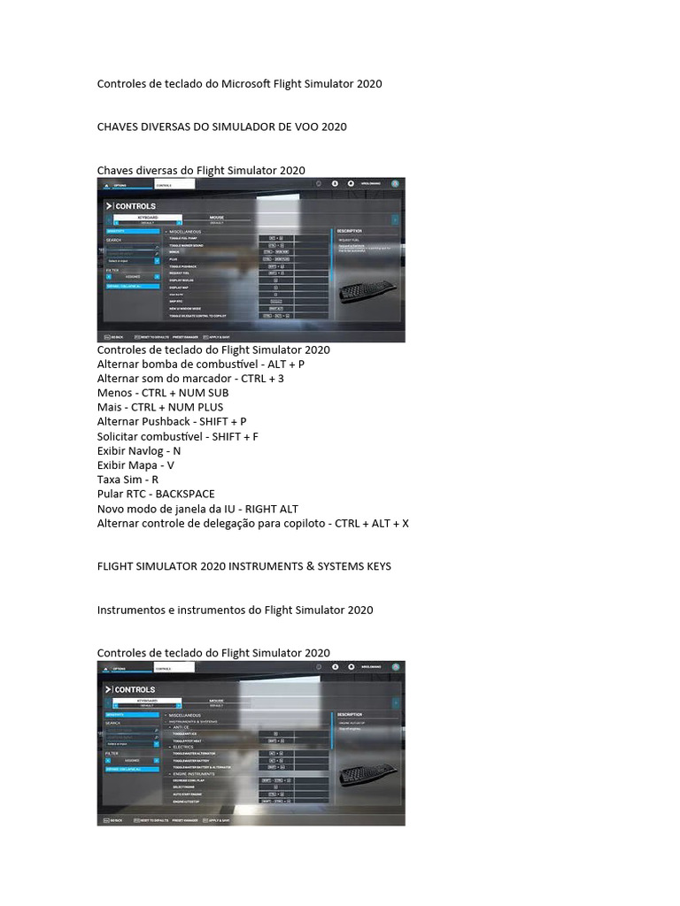 Controles de Teclado Do Microsoft Flight Simulator 2020 | PDF | Botão ...
