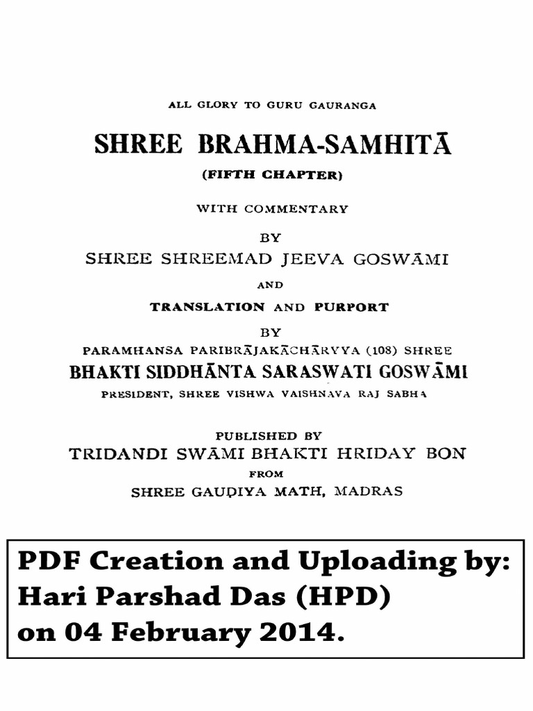 Brahma Samhita BSST | PDF