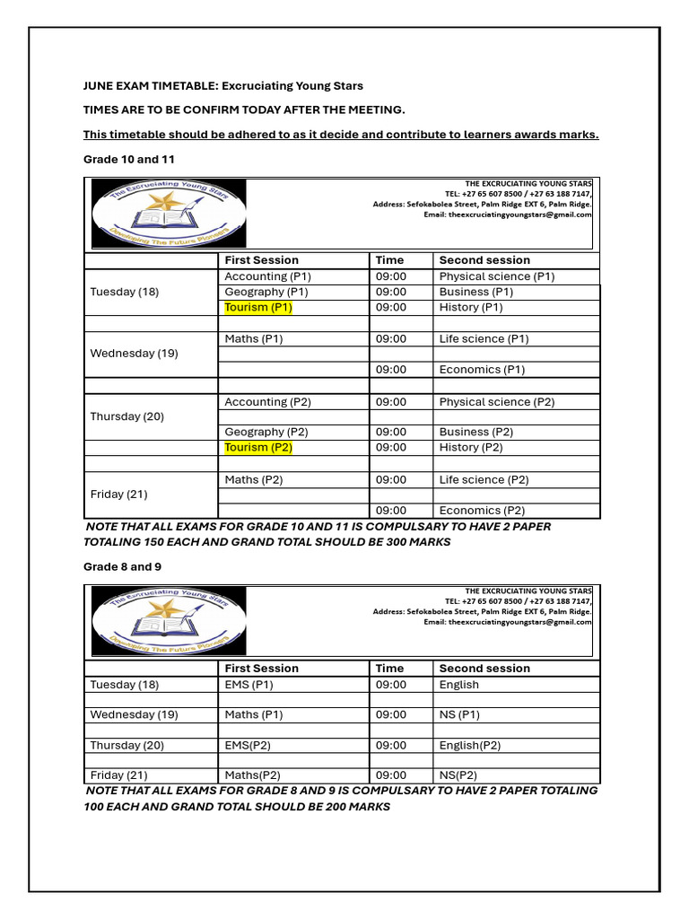 June Exam Timetable | PDF | Science