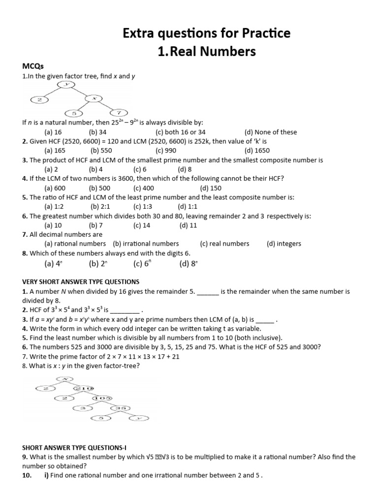 Real Numbers and Polynomials Practice Questions | PDF | Numbers | Equations
