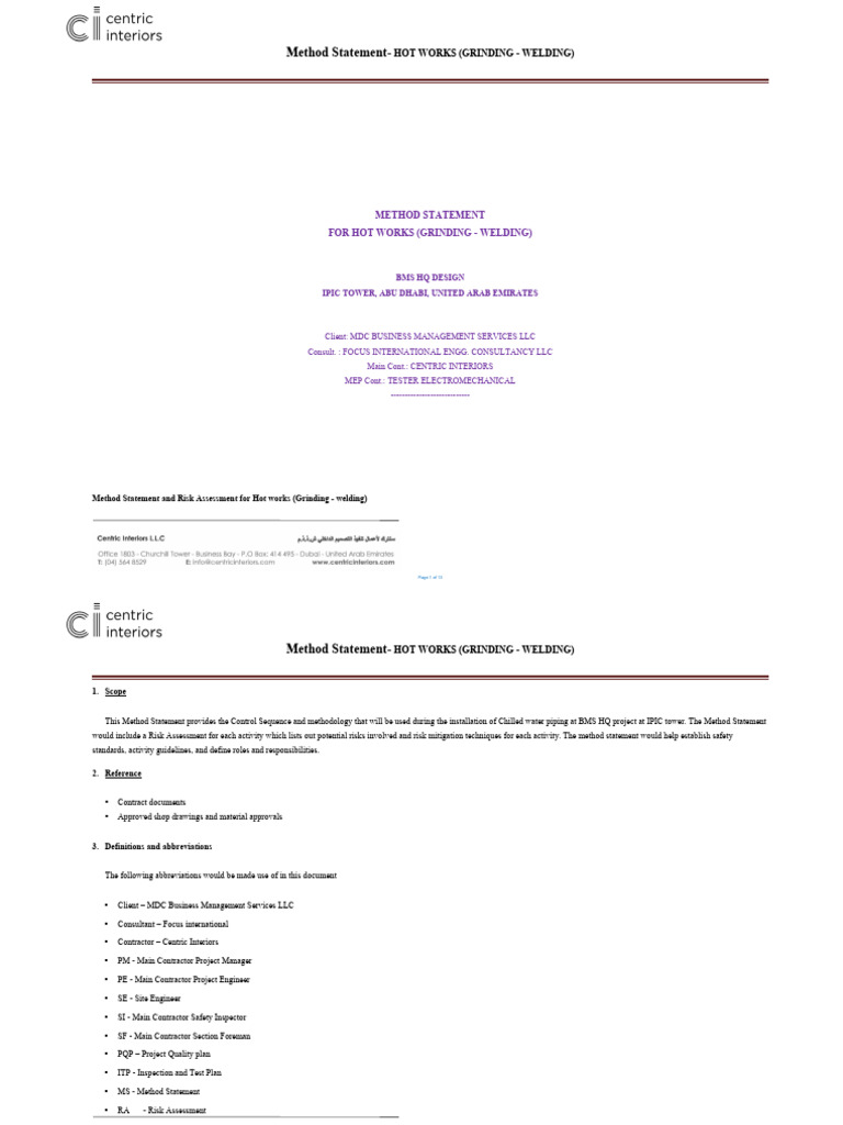08 Hot works (Grinding - welding) - Method Statement | PDF | Personal ...