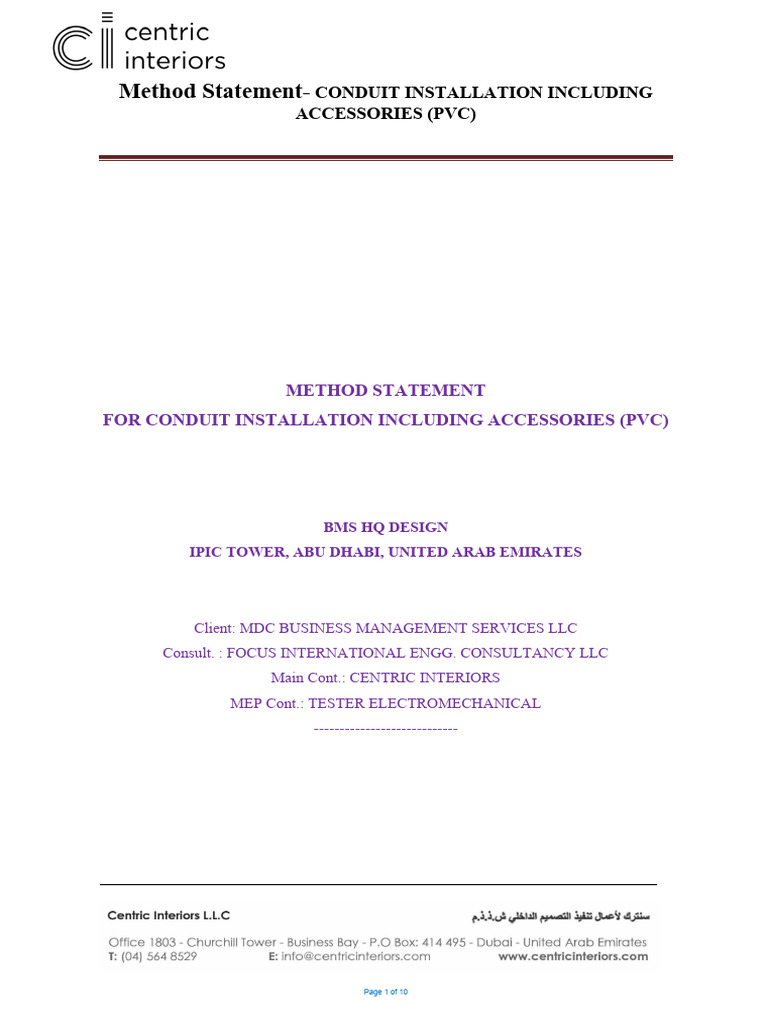 06 PVC Conduiting - Method Statement | PDF | Occupational Safety And ...