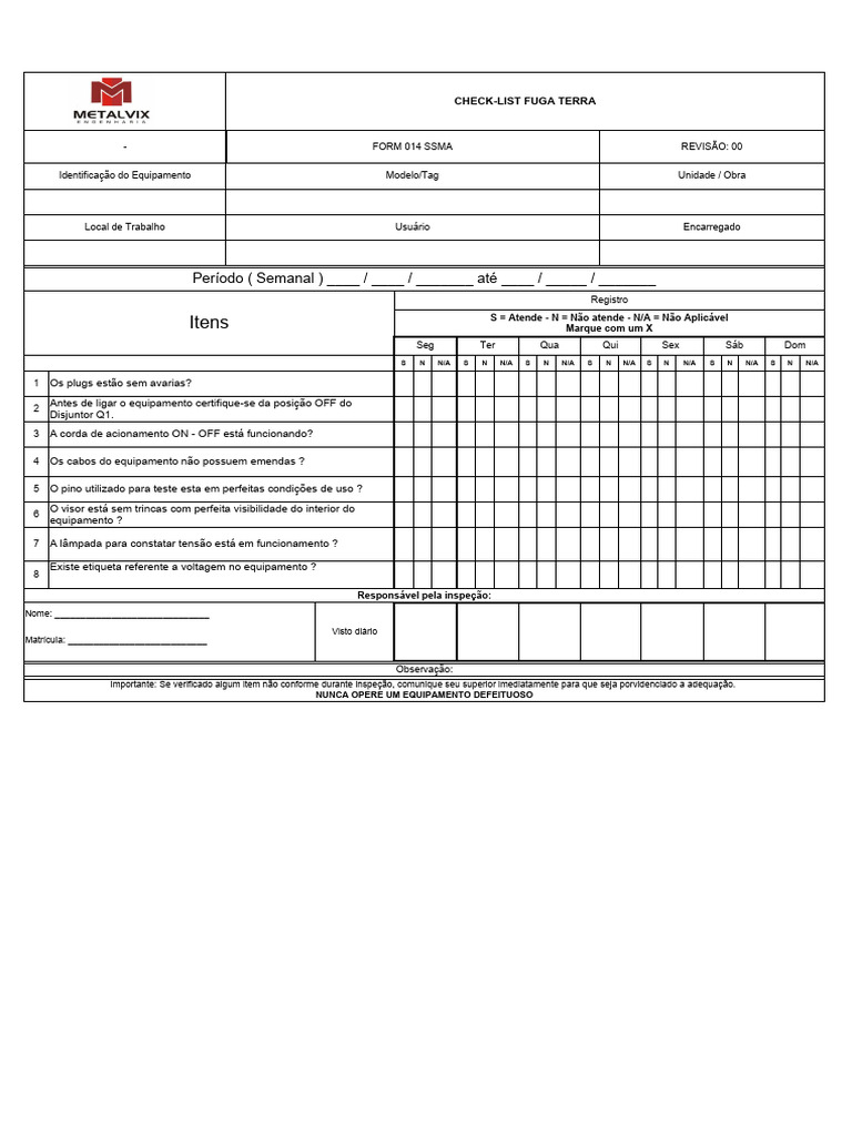 Form 014 Ssma R00 Checklist Fuga Terra | PDF