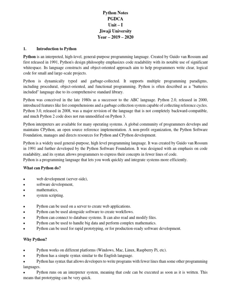 PGDCA Python Notes UNIT - 1 | Download Free PDF | Python (Programming ... PGDCA Python Notes UNIT - 1 | Download Free PDF | Python (Programming ...