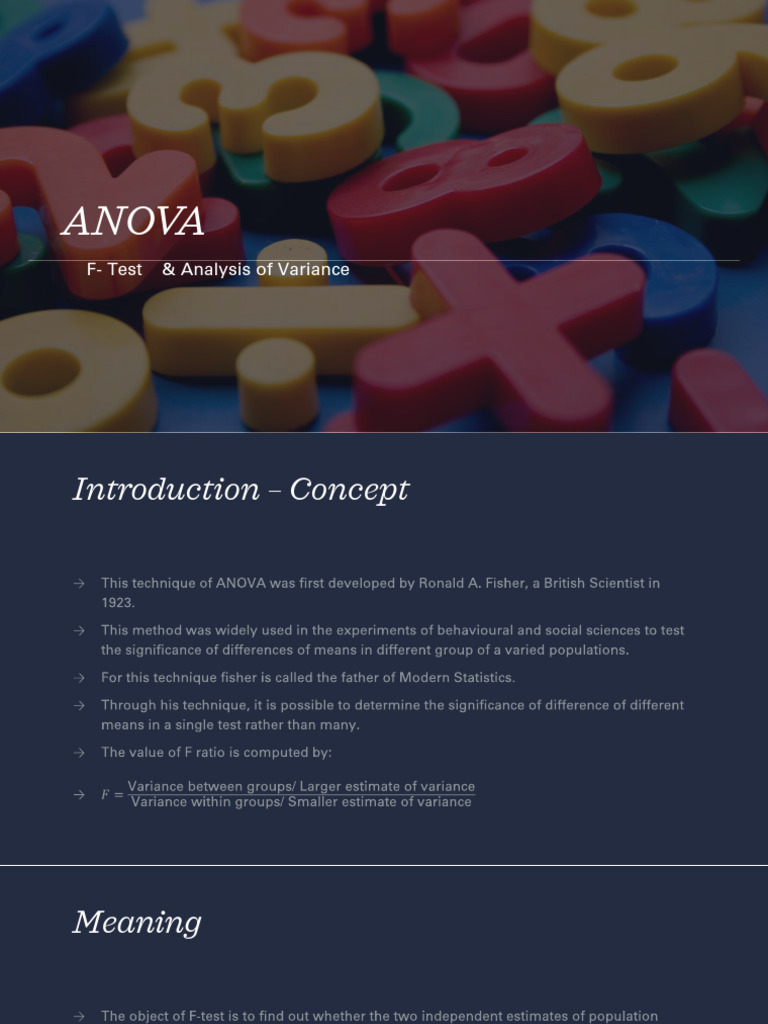 Research Methodology and Biostatistics Unit II Part 3, F-Test ANOVA ...