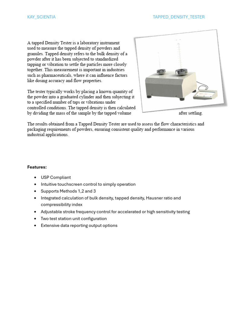 Tapped Density Tester Overview | PDF | Technology & Engineering
