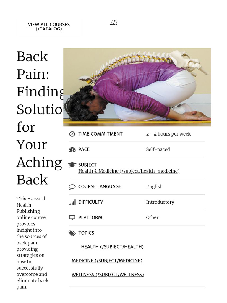 Back Pain - Finding Solutions For Your Aching Back - Harvard University ...