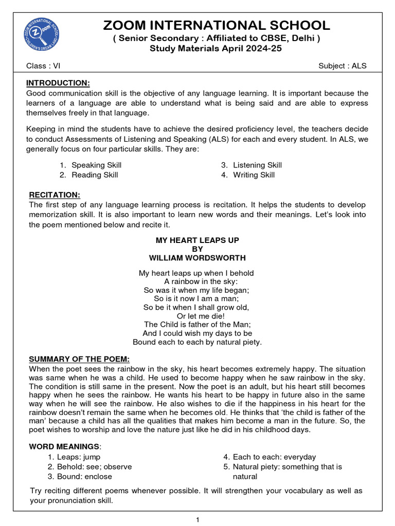 Class VI - ALS - April | PDF | Learning | Cognition