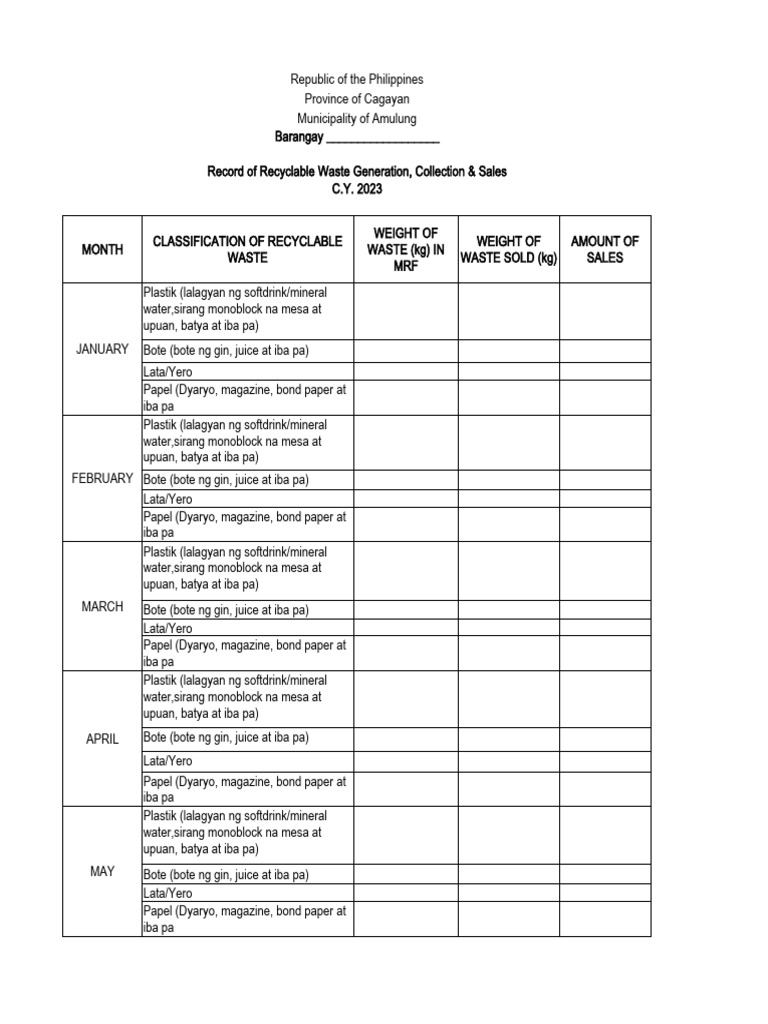 Recording System of Barangay MRF | PDF | Natural Materials | Waste