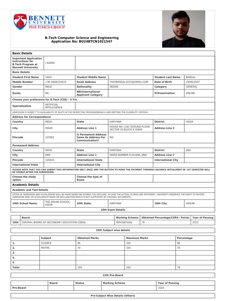 Application Form BU24BTC | PDF