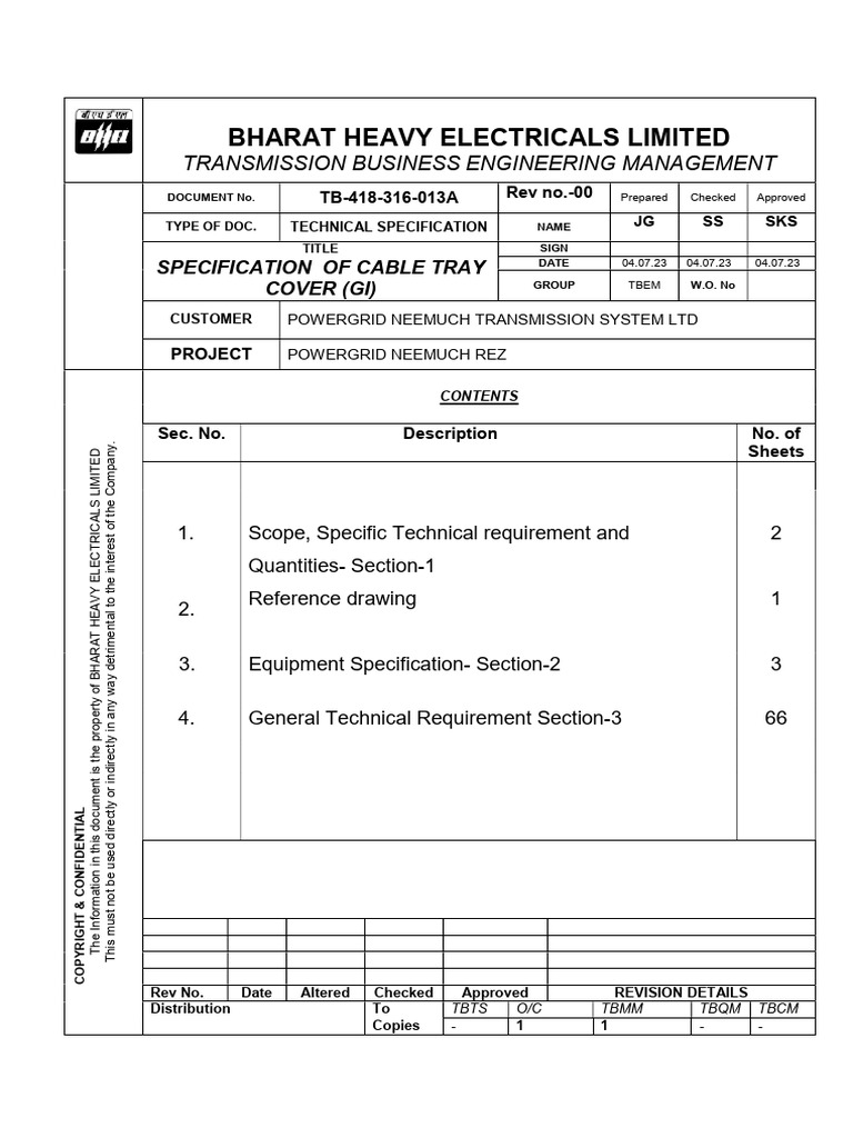 Technical Specifications For Cable Tray Gi Cover 2023 07-15-19!03!32 | Download Free PDF ...