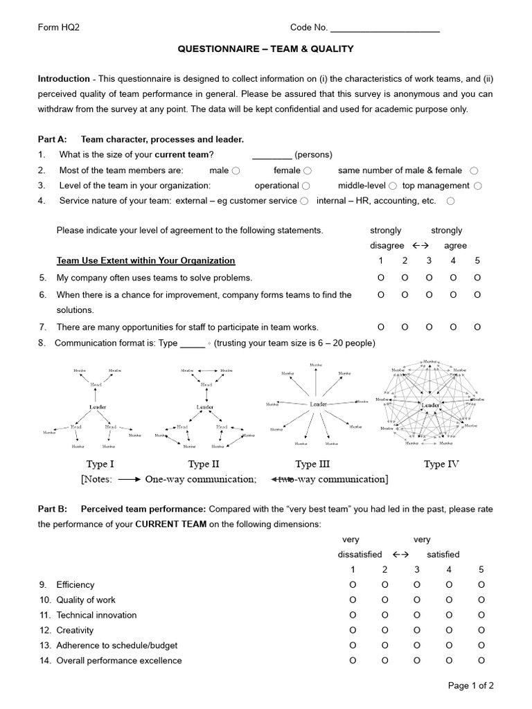 Questionnaire - Team and Quality - Form HQ2 | PDF | Business Economics ...