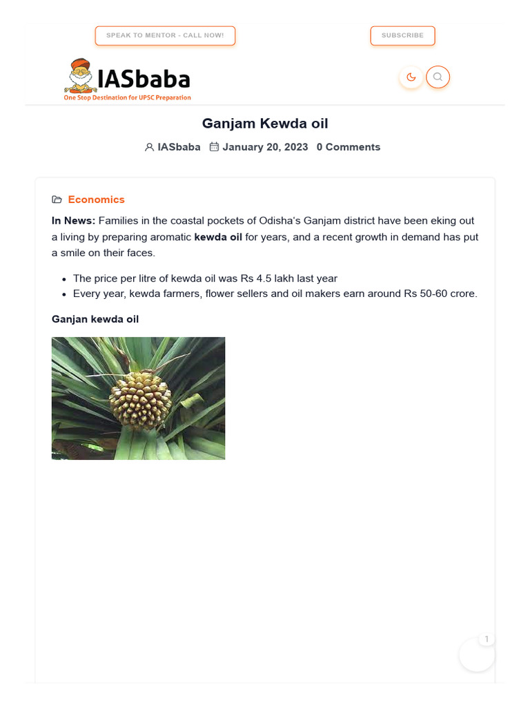 Ganjam Kewda Oil - IASbaba | PDF