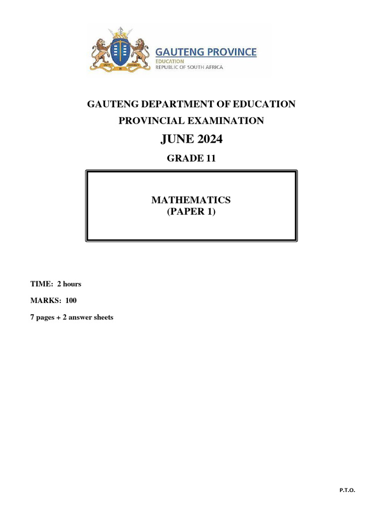 Grade 11 Gauteng Provincial Examination P1 June 2024 QP | PDF