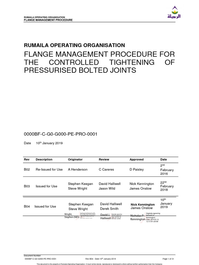 Flange Management Procedure For THE Controlled Tightening OF ...