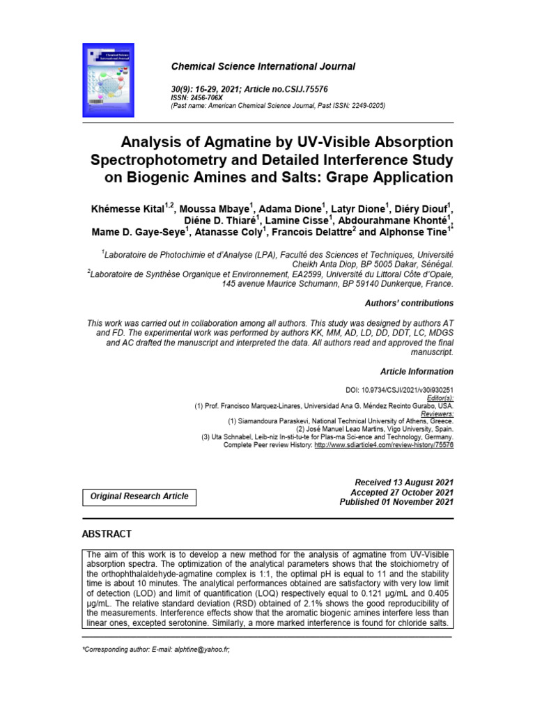 Agmatine Analysis via UV-Visible Spectrophotometry | PDF | Detection ...
