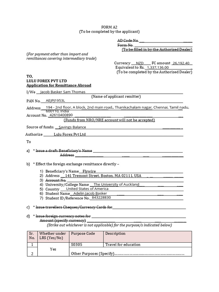 Remittance Application Form A2 | PDF | Foreign Exchange Market | Business