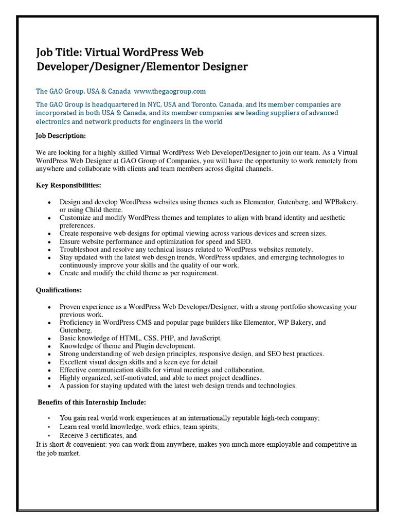 JD For Web Developer | Download Free PDF | Word Press | Web Design