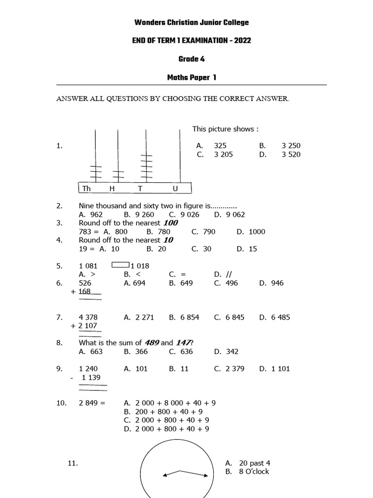 Grade 4 Maths Exam Paper 2022 | PDF | Euclidean Plane Geometry ...
