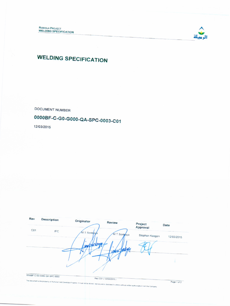 0000BF C G0 G000 Qa SPC 0003 C01 | PDF | Welding | Construction