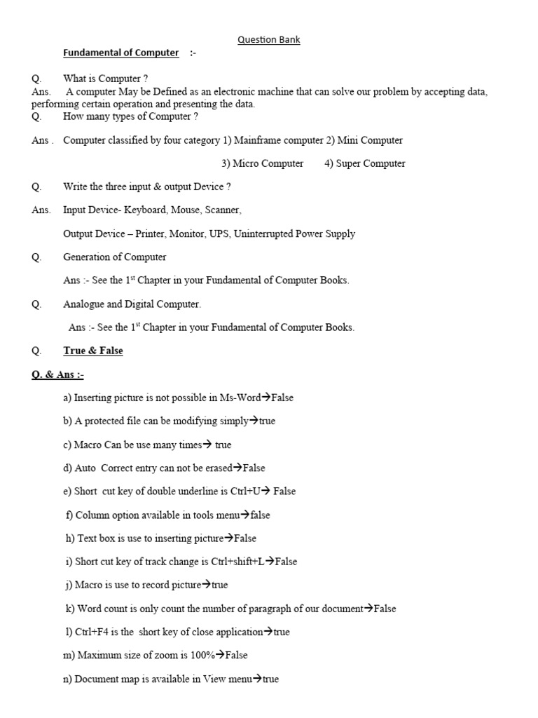 Question Bank | Download Free PDF | Computer File | Manufactured Goods
