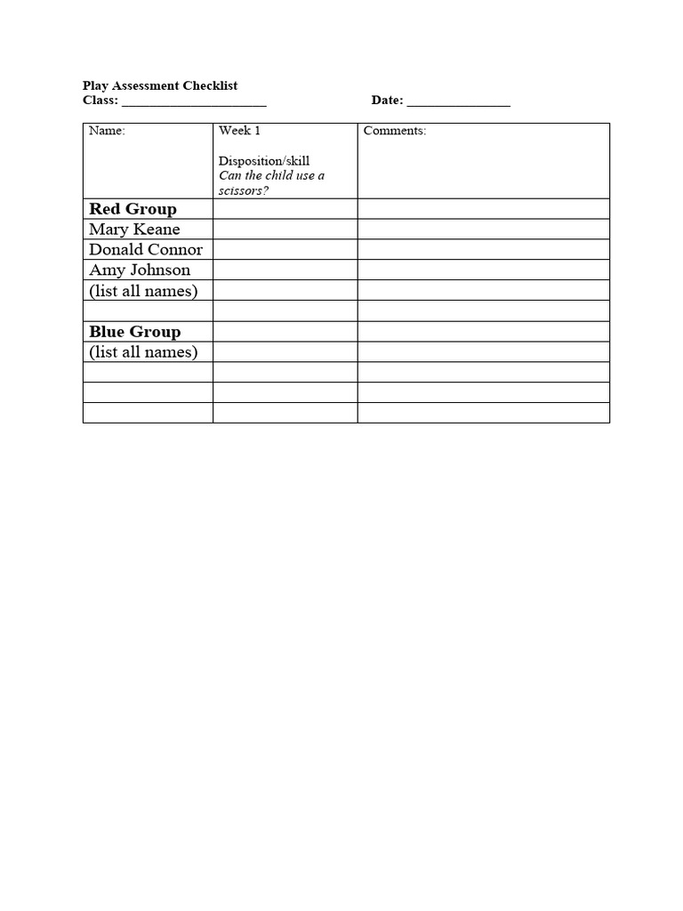 Play Assessment Checklist | PDF
