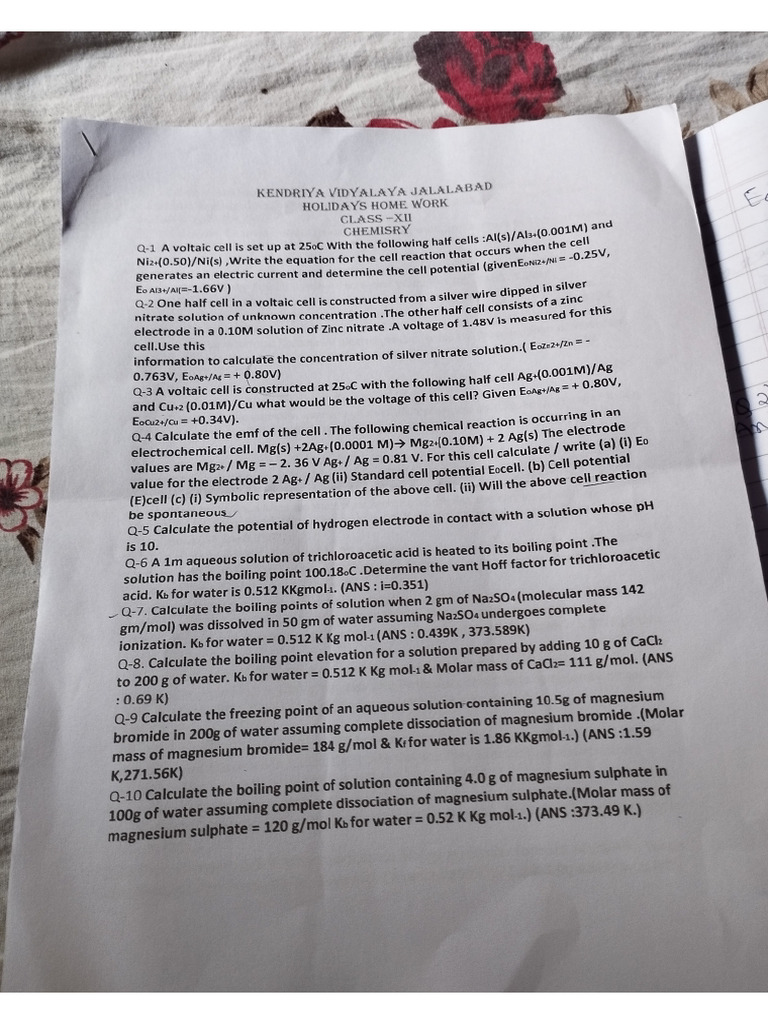 Chemistry Summer Vacation HHW | PDF