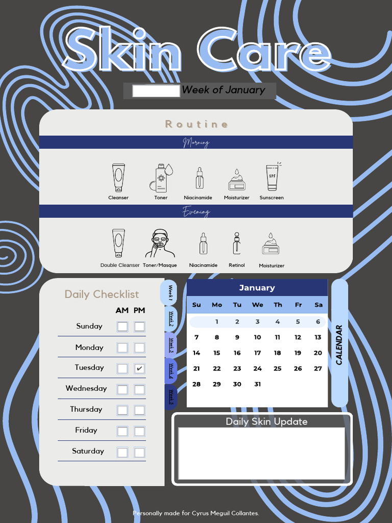 Weekly Skin Care Routine Calendar | PDF | Skin Care | Skin