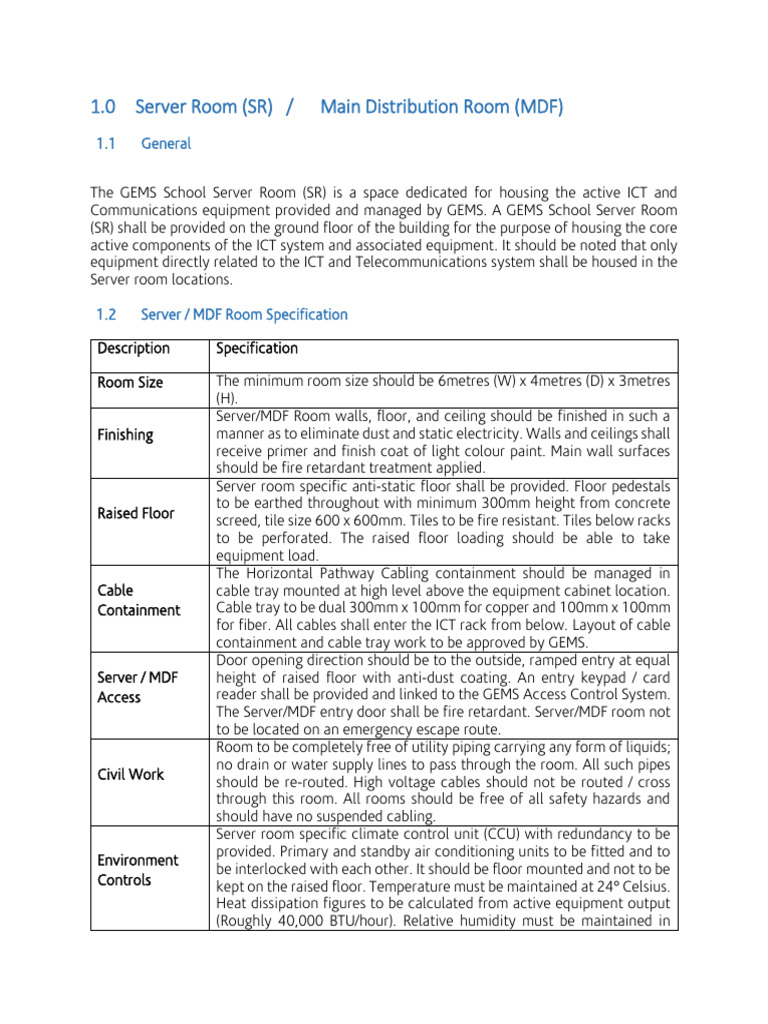 1.0 Server Room Specification - 2016 Version 1.0 | Download Free PDF ...