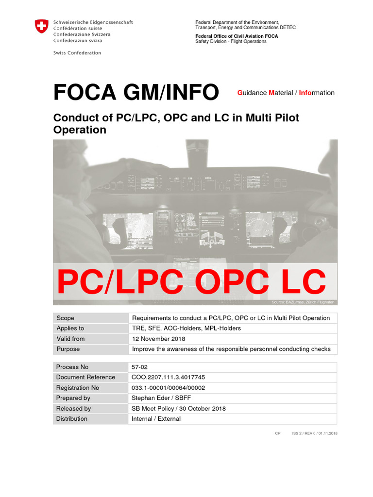 FOCA GM INFO Conduct of PC LPC OPC and LC in Multi Pilot Operation 2018.11.0111 | PDF | Aviation
