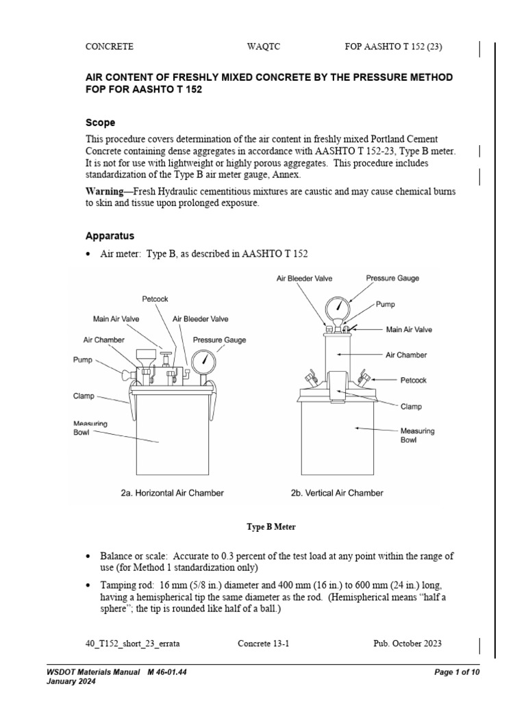 AASHTO T152-AIR CONTENT OF FRESHLY MIXED CONCRETE BY THE PRESSURE ...