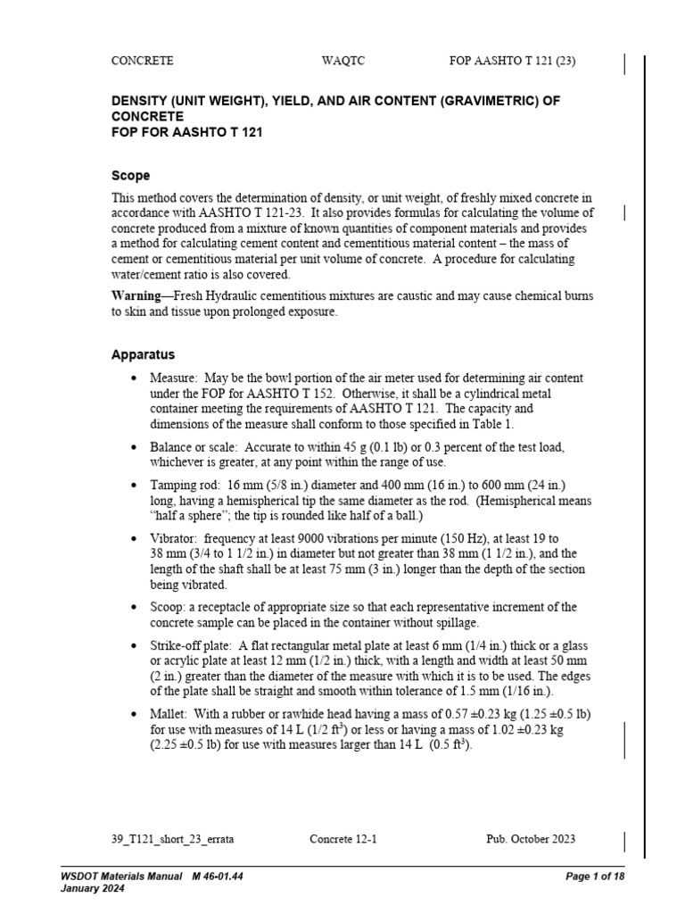Concrete Density and Yield Testing Guide | PDF | Concrete | Density
