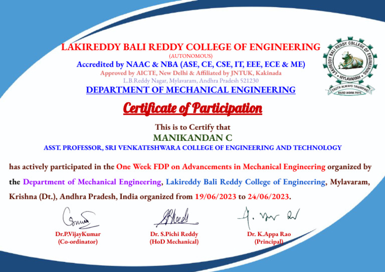 Manikandan C Aime FDP Certificate | PDF