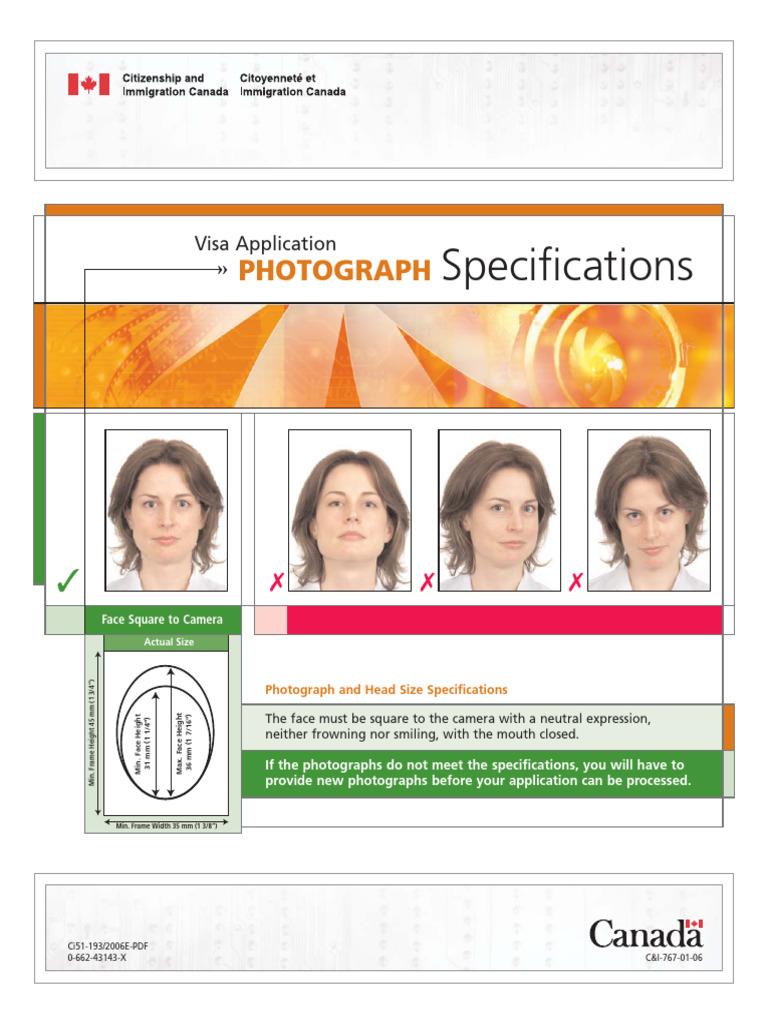 Visa Application Photograph Specifications | PDF | Face | Photograph