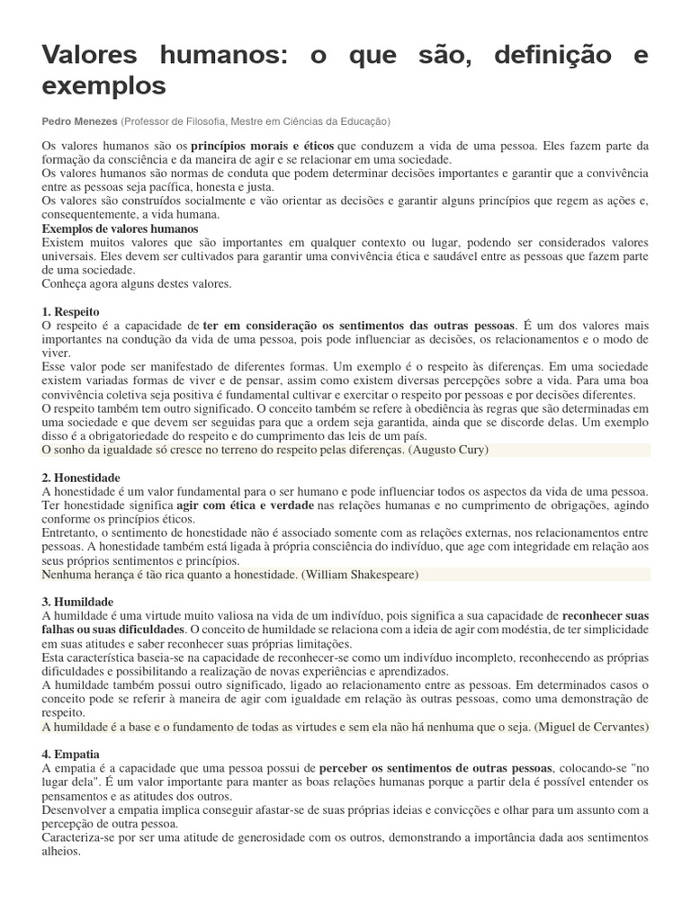 Comlem - PV - Valores Humanos | PDF | Moralidade | Justiça