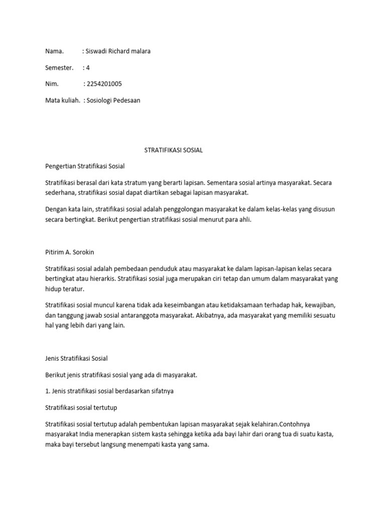 Stratifikasi Sosial | PDF | Ilmu Sosial | Sains & Matematika