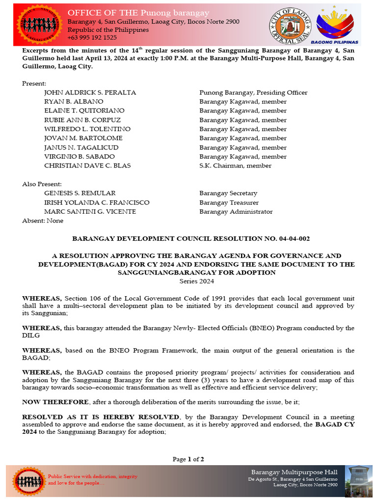 Bagad Reso | PDF | Government | Philippines